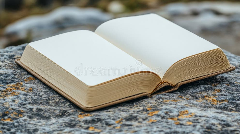 Open Book on Rock Outdoors stock illustration. Illustration of pages ...