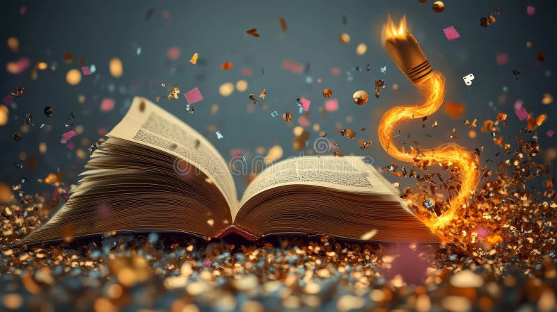 Open Book with Rocket Trail Taking Off, Celebrating Knowledge ...