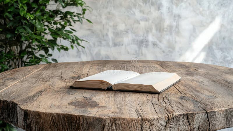Open Book on Rustic Wooden Table Stock Illustration - Illustration of ...