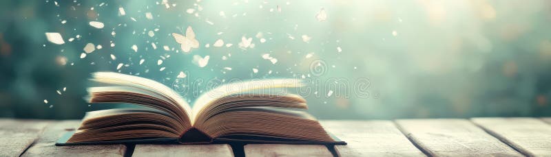 Open Book on Rustic Wooden Table, Quiet Invitation To Reading and ...