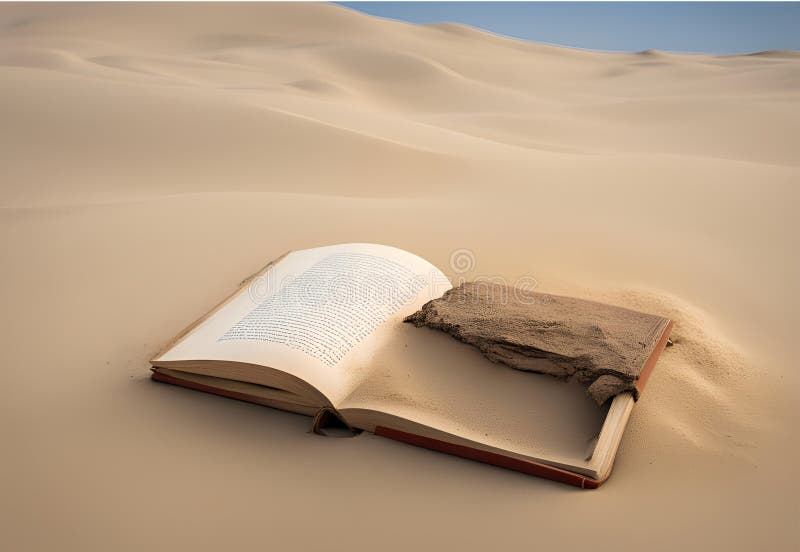 Open Book on Sand with Natural Light in a Desert Setting Stock ...