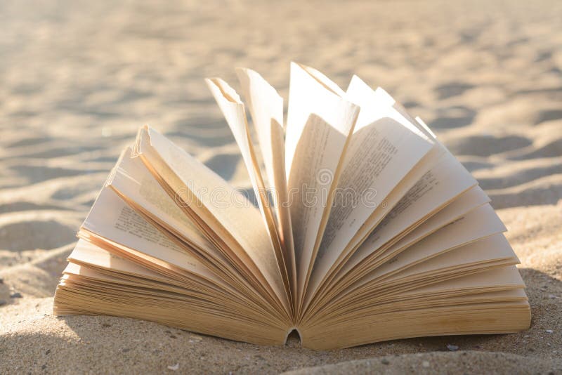 Open Book on Sandy Beach, Closeup View Stock Photo - Image of seasonal ...