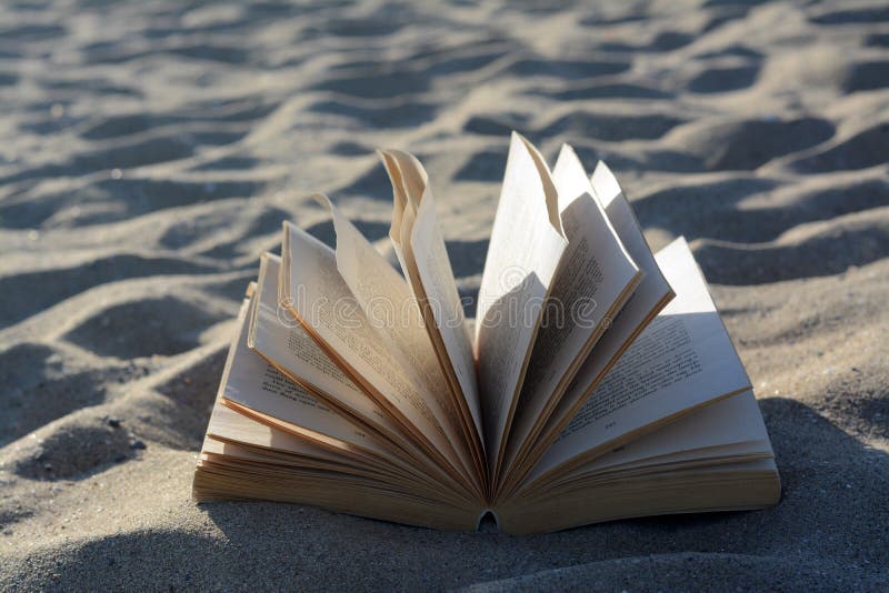 Open Book on Sandy Beach, Closeup View Stock Photo - Image of literacy ...