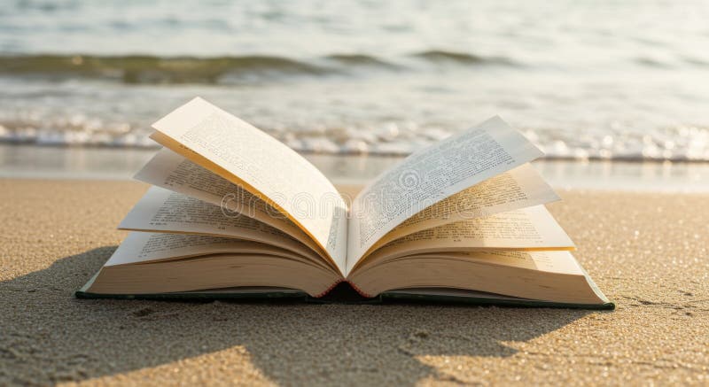 Open Book on Sandy Beach with Ocean Waves Stock Illustration ...