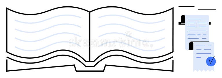 Open Book with Scrolls Depicting Knowledge and Documentation Stock ...