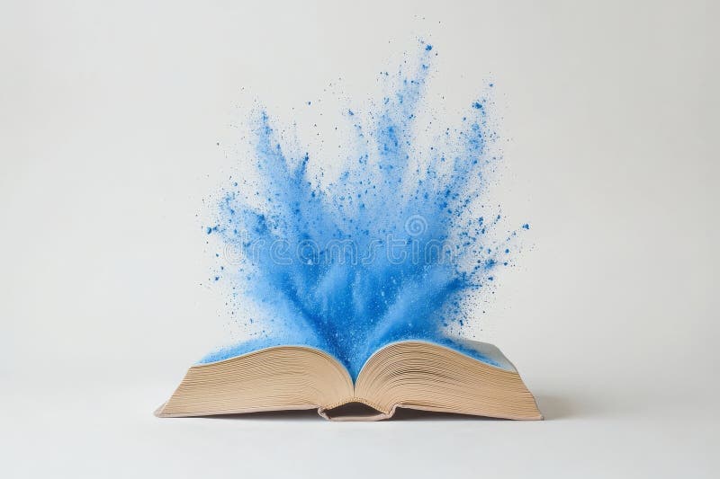 An Open Book Set in a Minimalist Environment Unleashes a Cloud of Blue ...