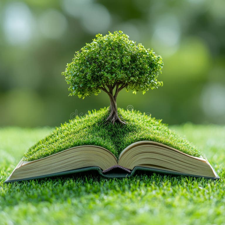 An Open Book Set in a Spring Meadow, Accompanied by a Tree in Growth ...
