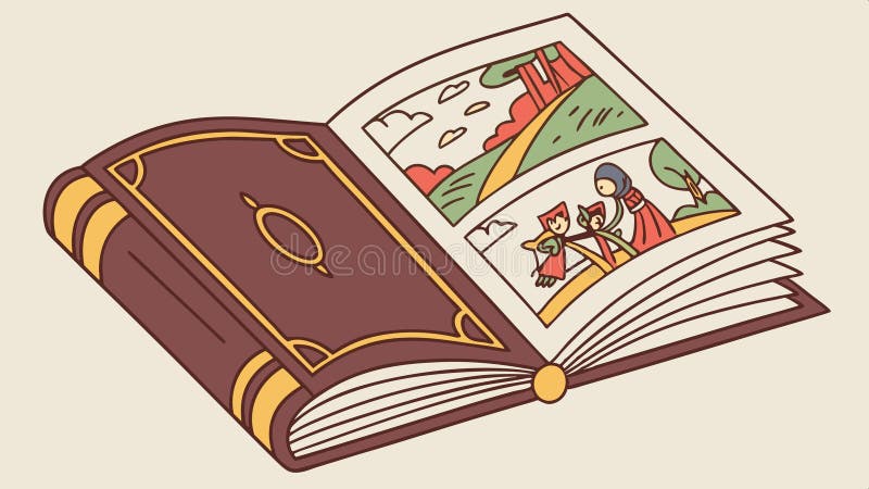 Open Book Showing Comic Panels, Reading and Entertainment Illustration ...