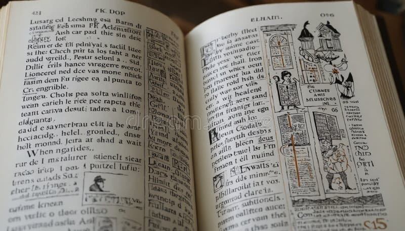 Ancient Book with Unintelligible Text Stock Illustration - Illustration ...