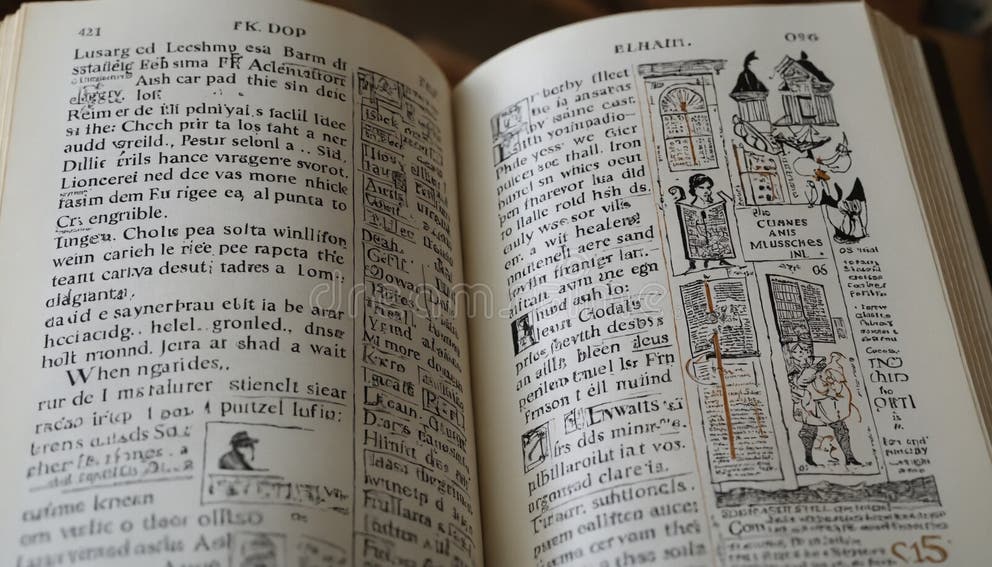 Ancient Book with Unintelligible Text Stock Illustration - Illustration ...