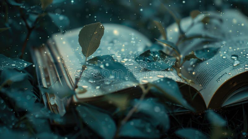 An Open Book Sits on Top of a Lush Green Field, a Peaceful Scene Stock ...