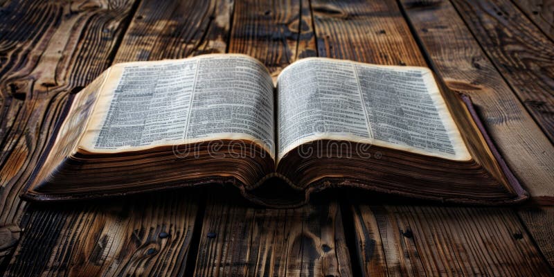 An Open Book Sits on Top of a Wooden Table, Ready for Reading Stock ...