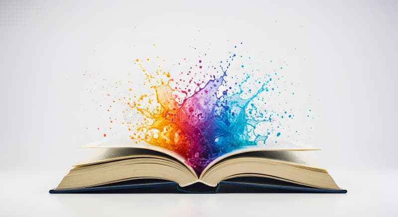 Open Book with Colorful Ink Splash Eruption Stock Illustration ...
