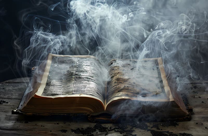 Mysterious Open Book with Smoke Rising from Its Pages Stock ...