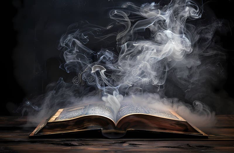 Mysterious Open Book with Smoke Rising from Its Pages Stock ...