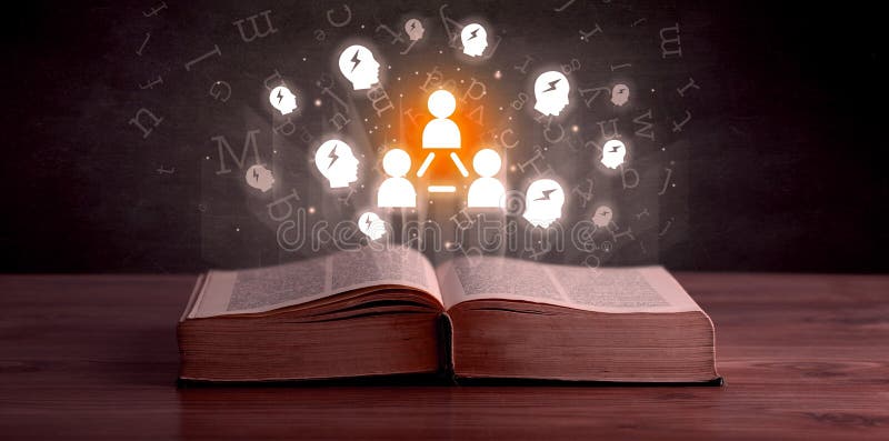Open Book with Social Networking Icons Above Stock Image - Image of ...