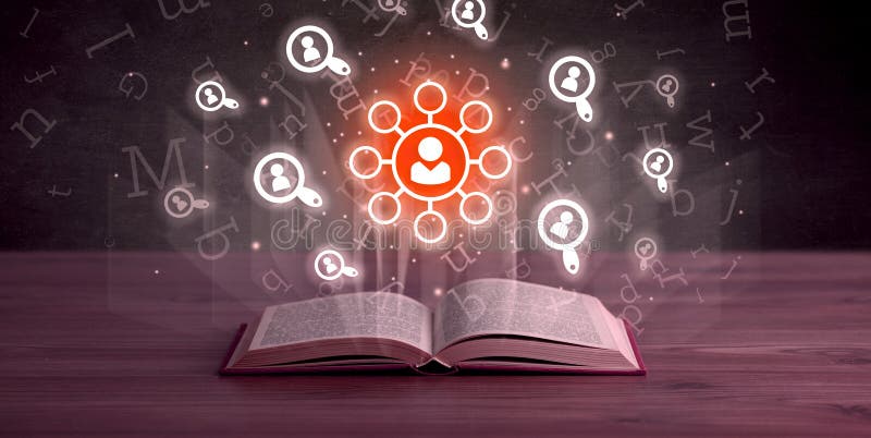 Open Book with Social Networking Icons Above Stock Photo - Image of ...