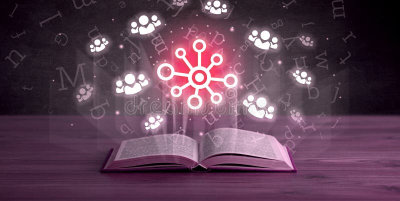 Open Book with Social Networking Icons Above Stock Image - Image of ...