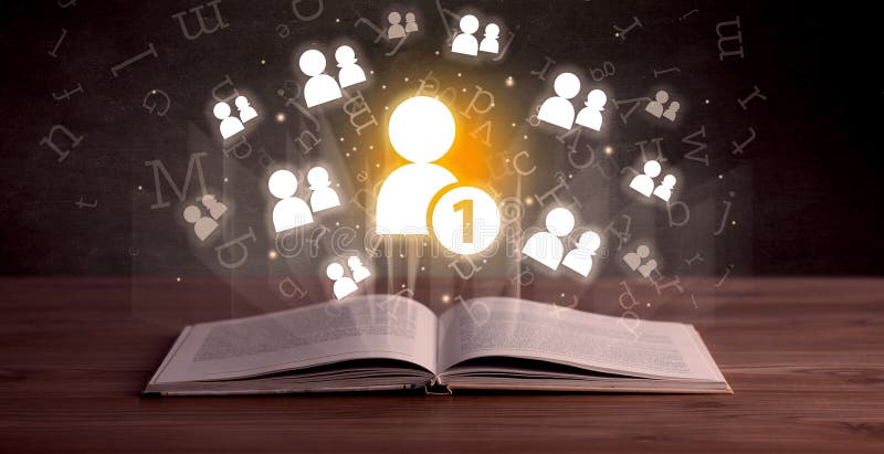 Open Book with Social Networking Icons Above Stock Photo - Image of ...