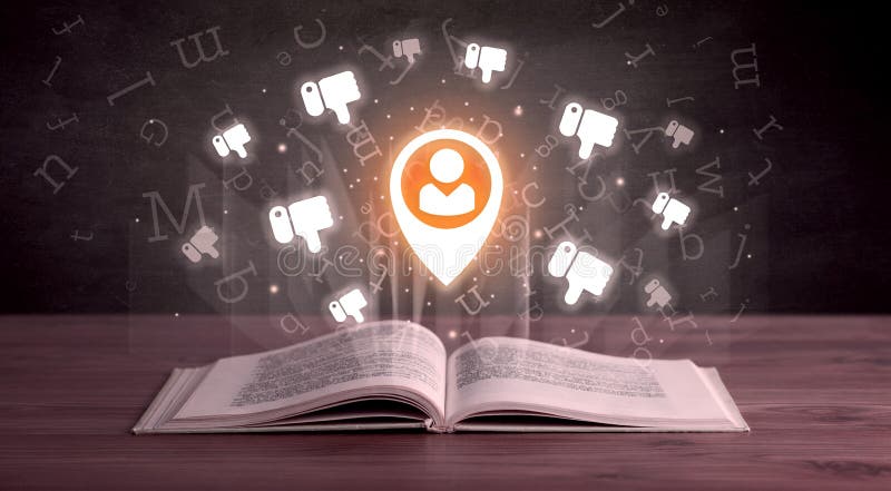 Open Book with Social Networking Icons Above Stock Image - Image of ...