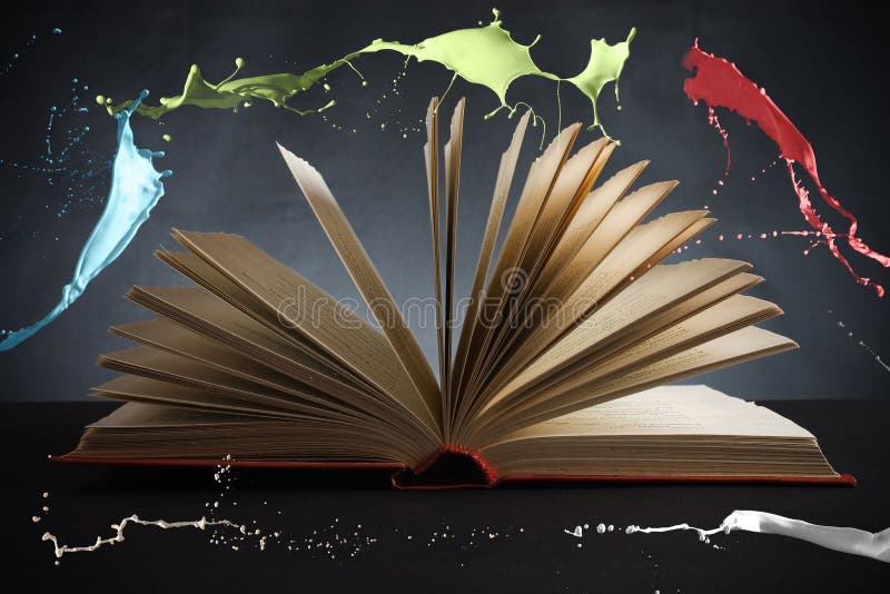 Open Book and Splashes of Paint Stock Photo - Image of open, library ...
