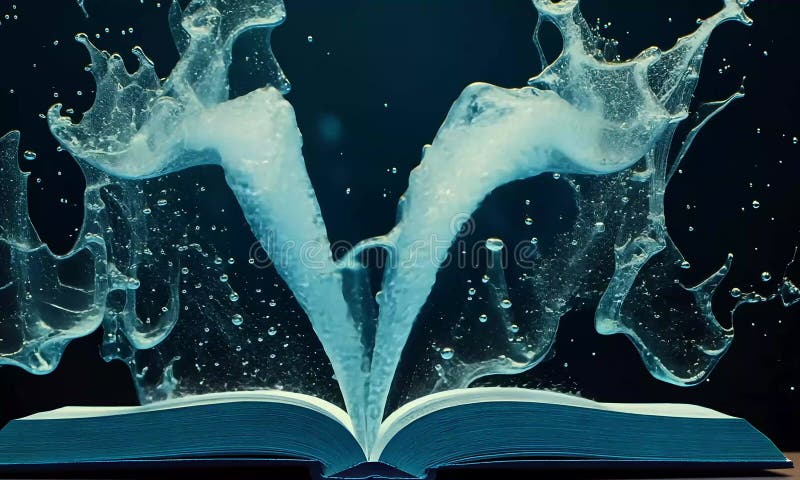 An Open Book with Splashes of Water Emerging from Its Pages, Creating a ...