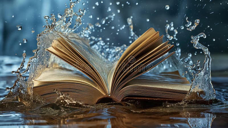 Open Book with Splashing Water Around it Stock Illustration ...
