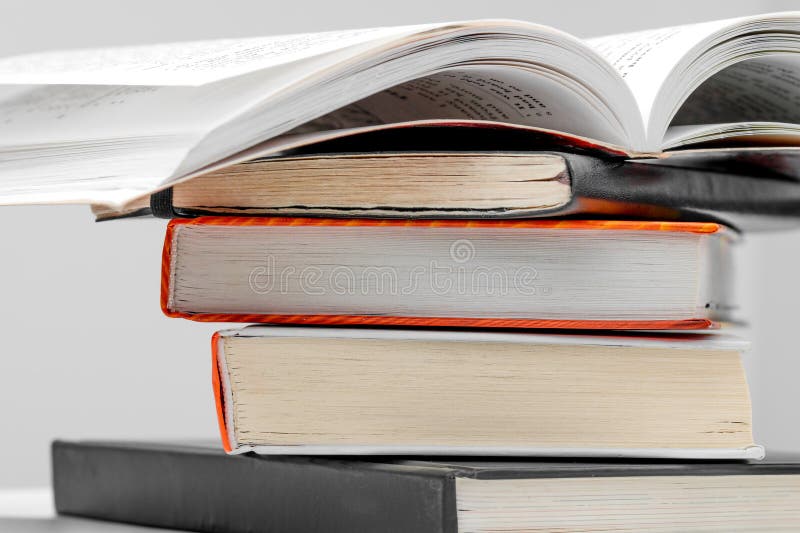 Open Book on a Stack of Books Close Up. School Concept Stock Image ...