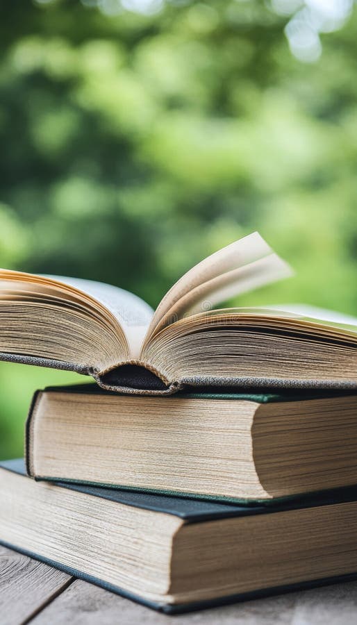 Open Book on Stack of Books, Green Nature Background Reading, Knowledge ...