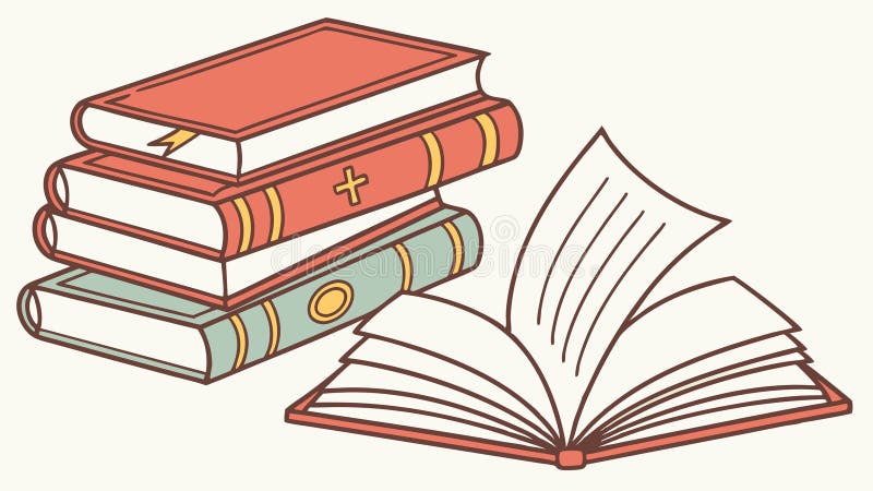 Open Book on a Stack of Books Knowledge Library Reading, Vector Design ...