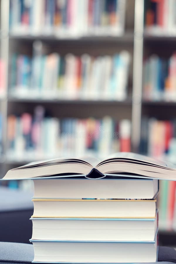Open Book on a Stack of Books in a Library Stock Photo - Image of ...