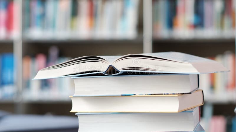 Open Book on a Stack of Books in a Library Stock Image - Image of ...