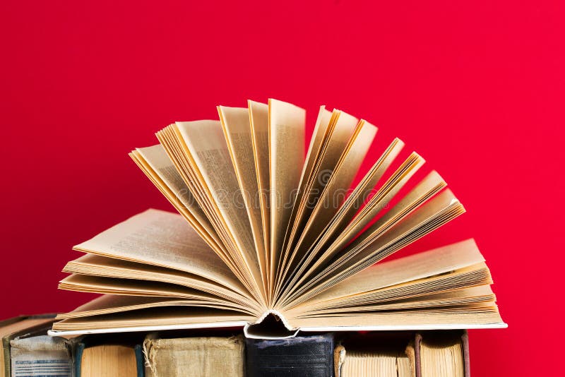 Open Book, Stack of Hardback Books. Back To School Stock Photo - Image ...