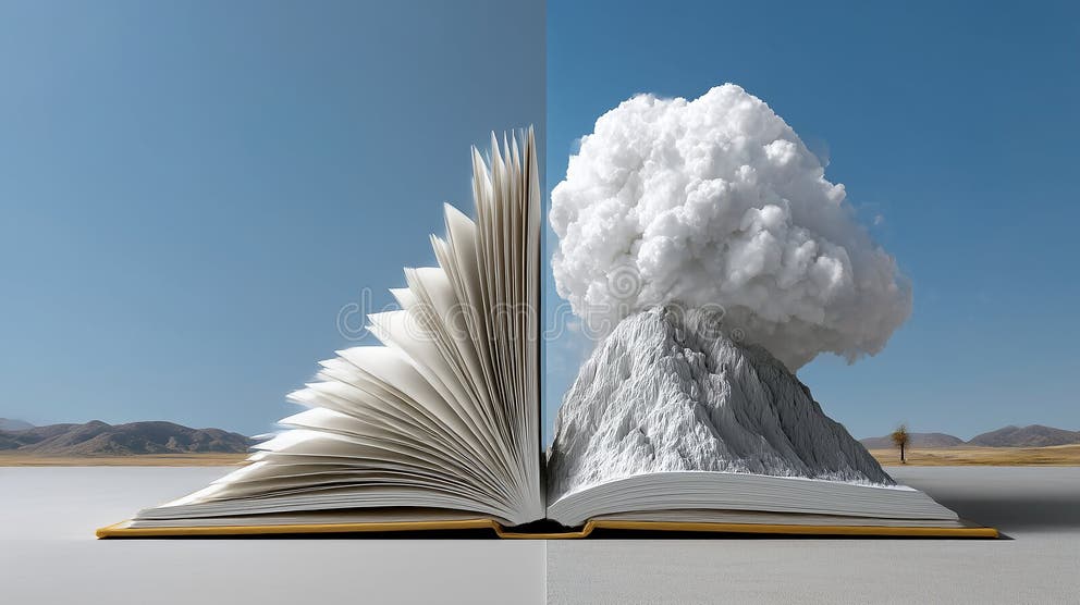 An Open Book Stands on a Flat Surface, Split Down the Middle, with One ...