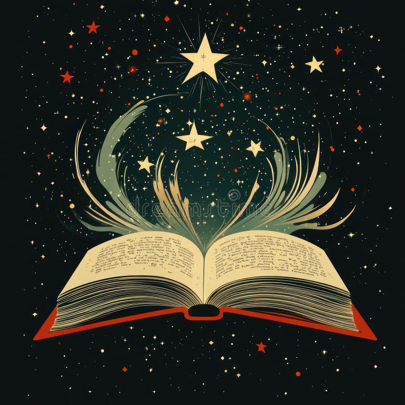 Open Book with Stars Illustration Stock Illustration - Illustration of ...