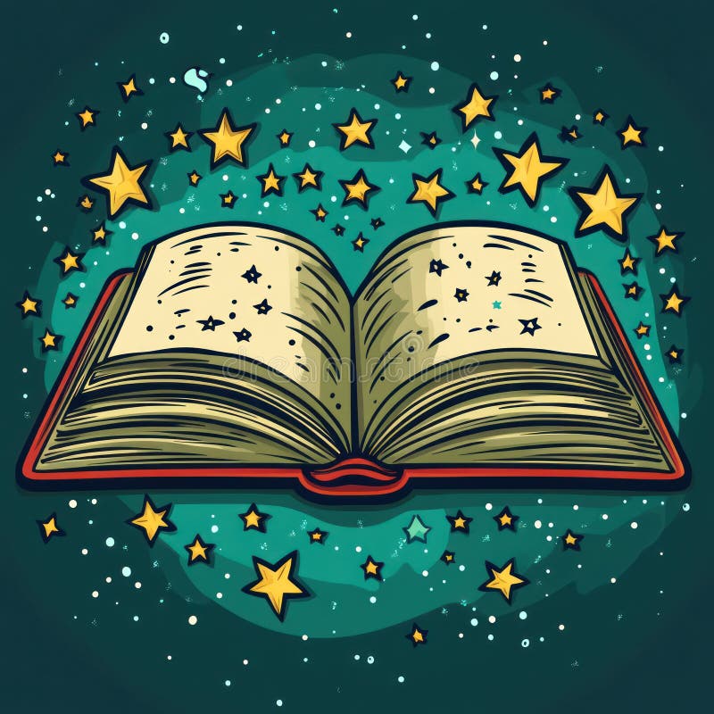 Open Book with Stars Illustration Stock Illustration - Illustration of ...