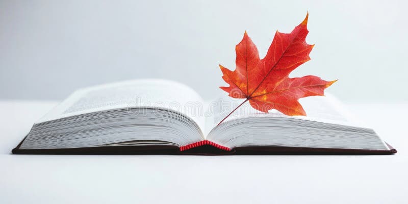 Open Book with Sticking Leaf Stock Image - Image of reading, teacher ...