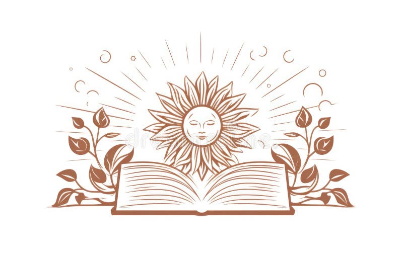 An Open Book with a Sun on Top of it Stock Illustration - Illustration ...