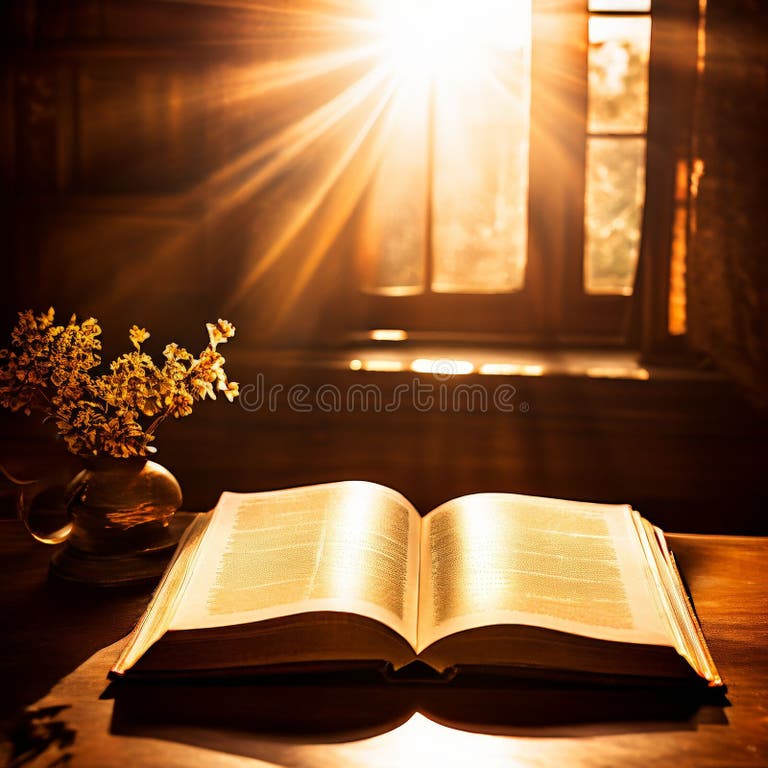 Open book with sunlight stock photo. Image of paper - 374167184