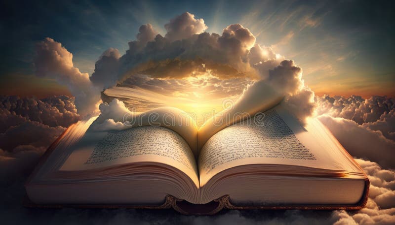 Open Book during Sunset with Clouds Stock Illustration - Illustration ...