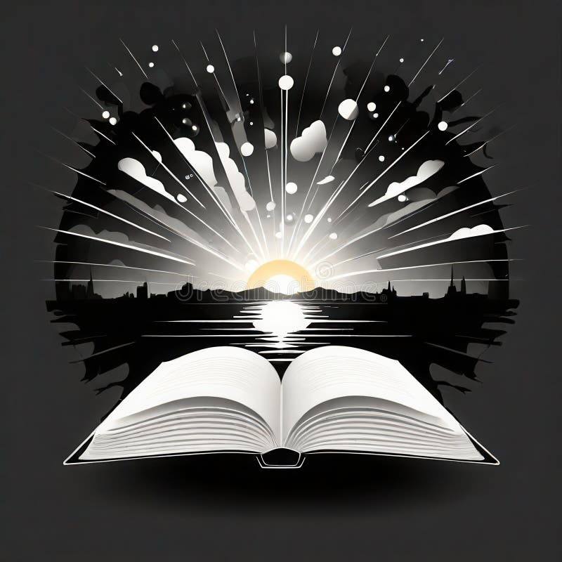 Open Book with Sunset Over City Silhouette in Background Stock Photo ...