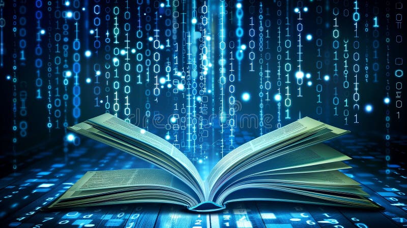 Open Book Surrounded by Binary Code, Symbolizing Knowledge and ...