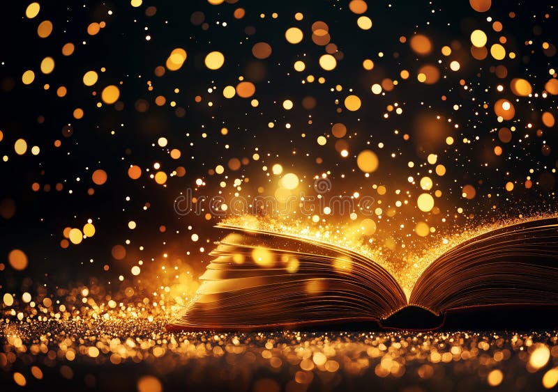 Open Book Surrounded by Glowing Light Rays and Sparkling Particles ...