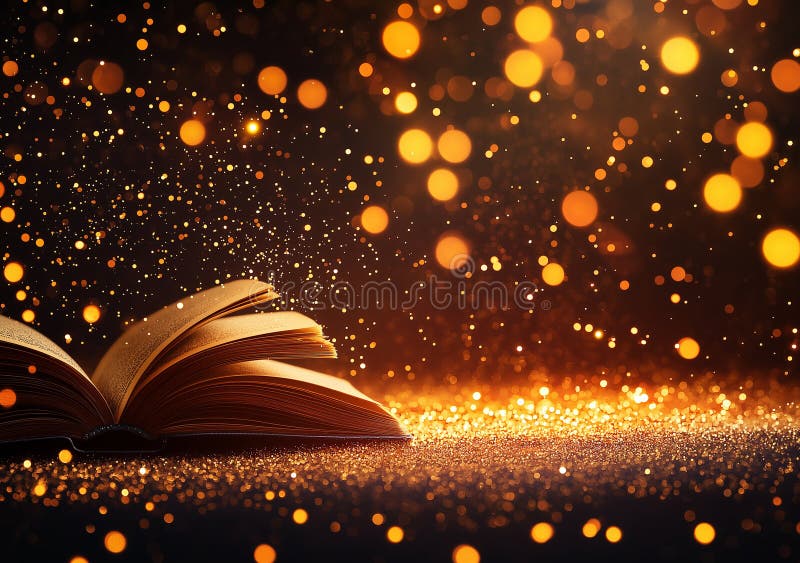 Open Book Surrounded by Shimmering Light Rays and Sparkles Creates ...