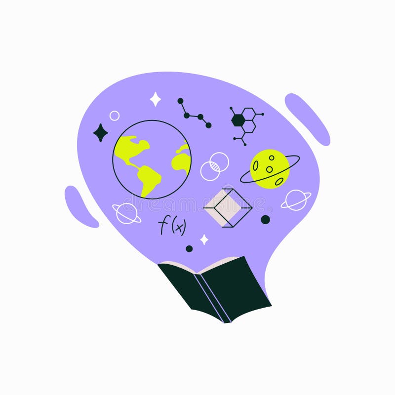 Open Book with Scientific and Mathematical Symbols in Flat Vector ...