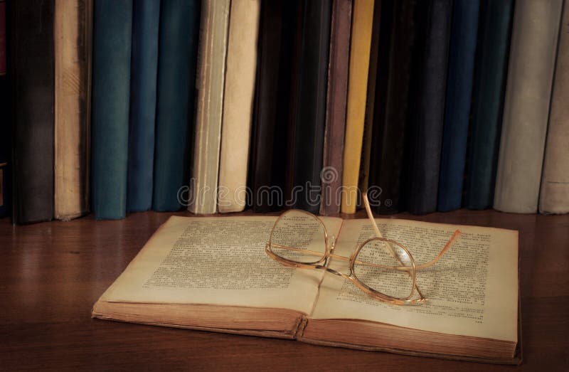Glasses and Open Books on the Table Stock Image - Image of information ...