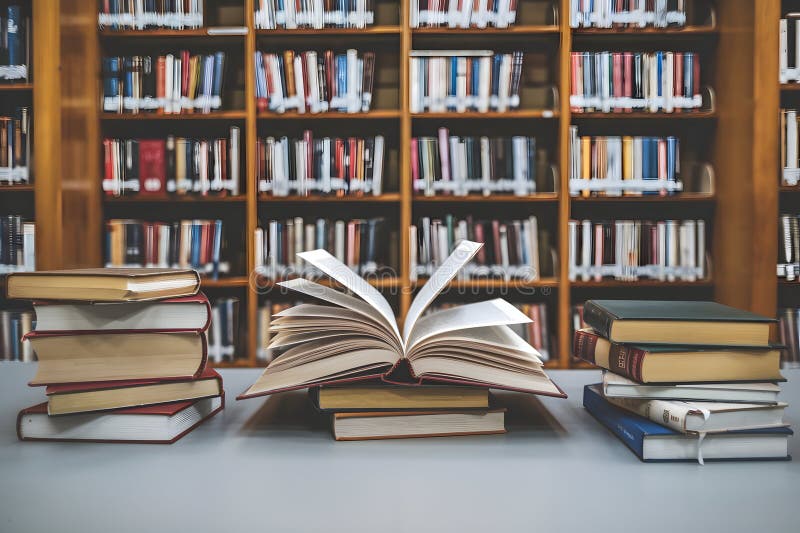Open Book on Table, Inviting Reader in Library Setting Stock ...