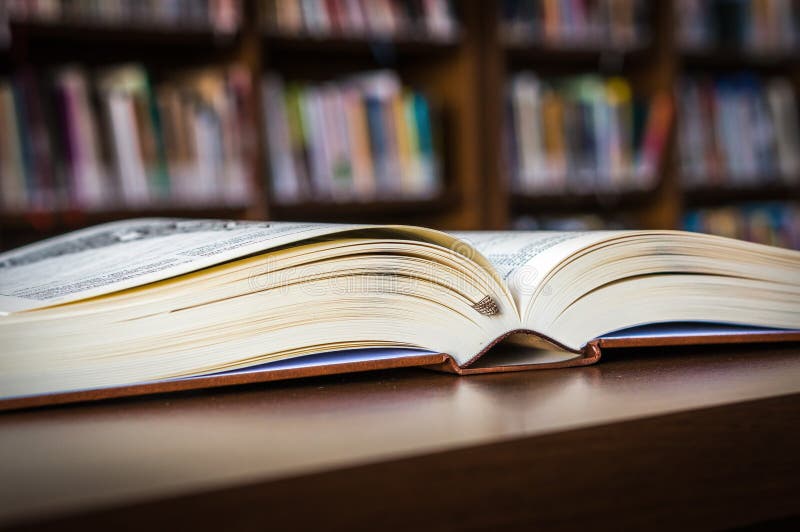 Opened Book on the Table in Library Stock Image - Image of open ...
