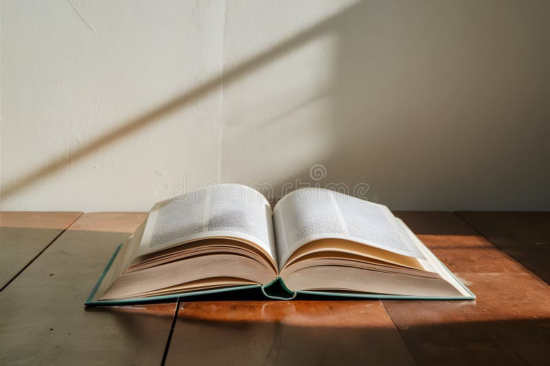 Open Book on Table, Pages Spread, Soft Light, Serene Reading Ambiance ...