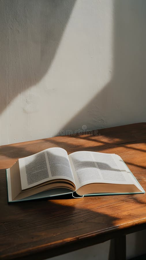 Open Book on Table, Pages Spread, Soft Light, Serene Reading Ambiance ...